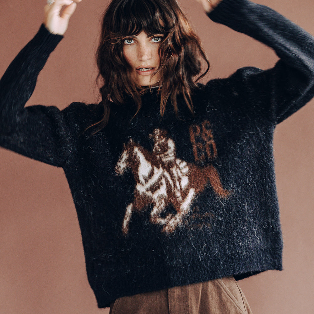 Washed Black Western Knitted Jumper | Women's Knitwear & P&Co - A ...